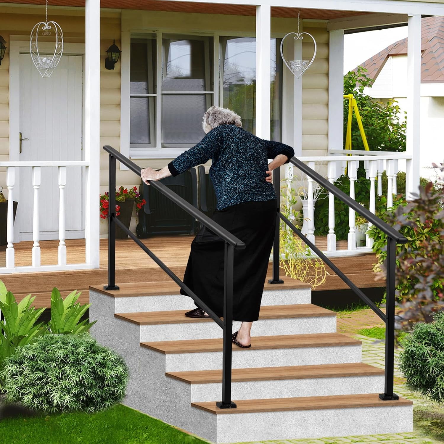STRELECT 5 Step Handrails for Outside Stairs, Metal Stair Railing with ...