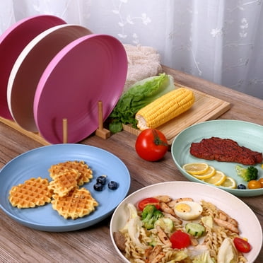 Set of 4 Wheat Straw Plates - Reusable Unbreakable Wheatstraw Plastic ...