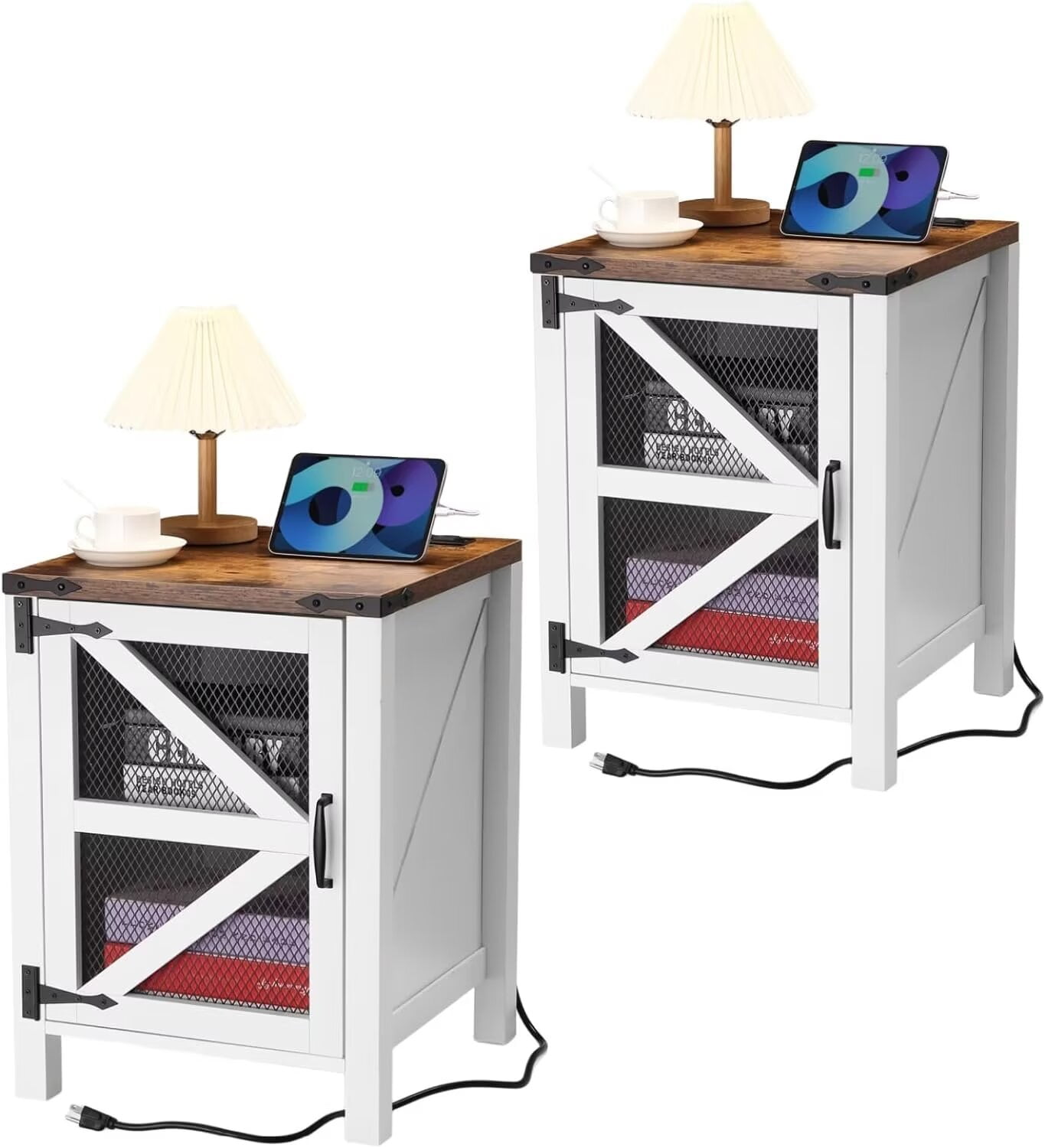 STRELECT Farmhouse Set of 2 End Tables with Charging Station, 18 ...