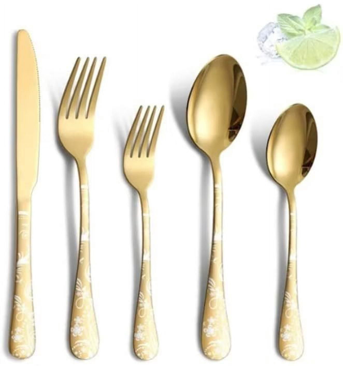 STRELECT Gold Silverware Set, 20pcs Stainless Steel Flatware Cutlery ...