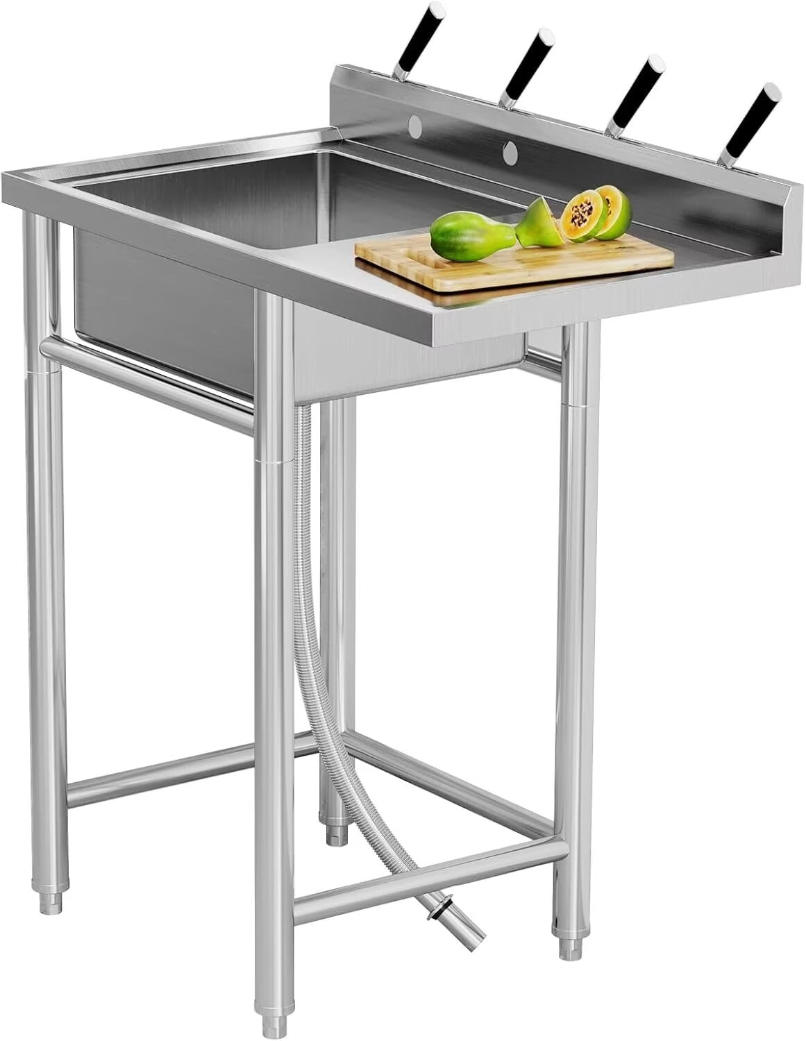 STRELECT Stainless Steel Utility Sink with Drainboard and 4 Knife ...