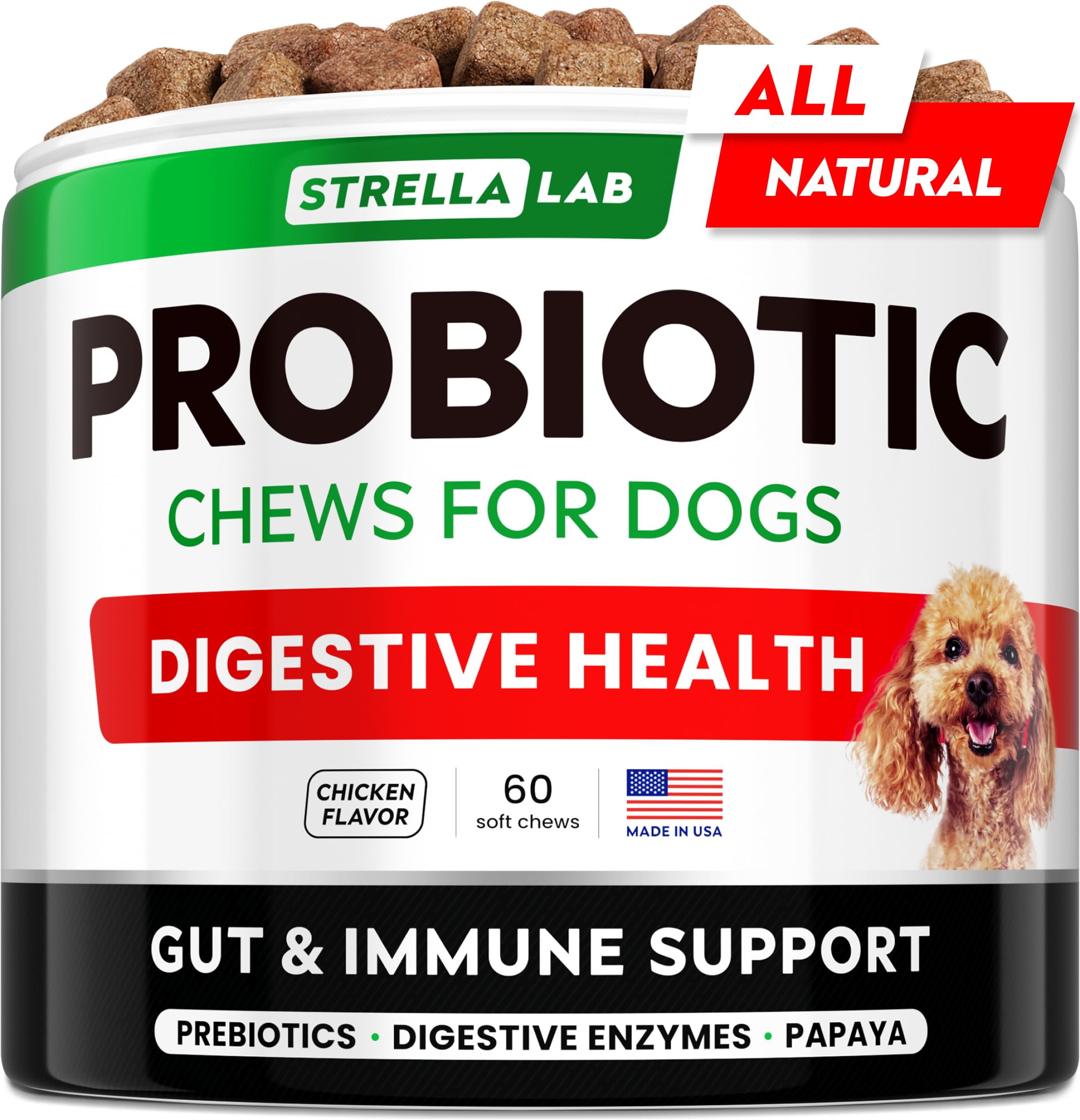 STRELLALAB Dog Probiotics FEV6 for Digestive Health & Enzymes - Diarrhea, Gas, Upset Stomach ...
