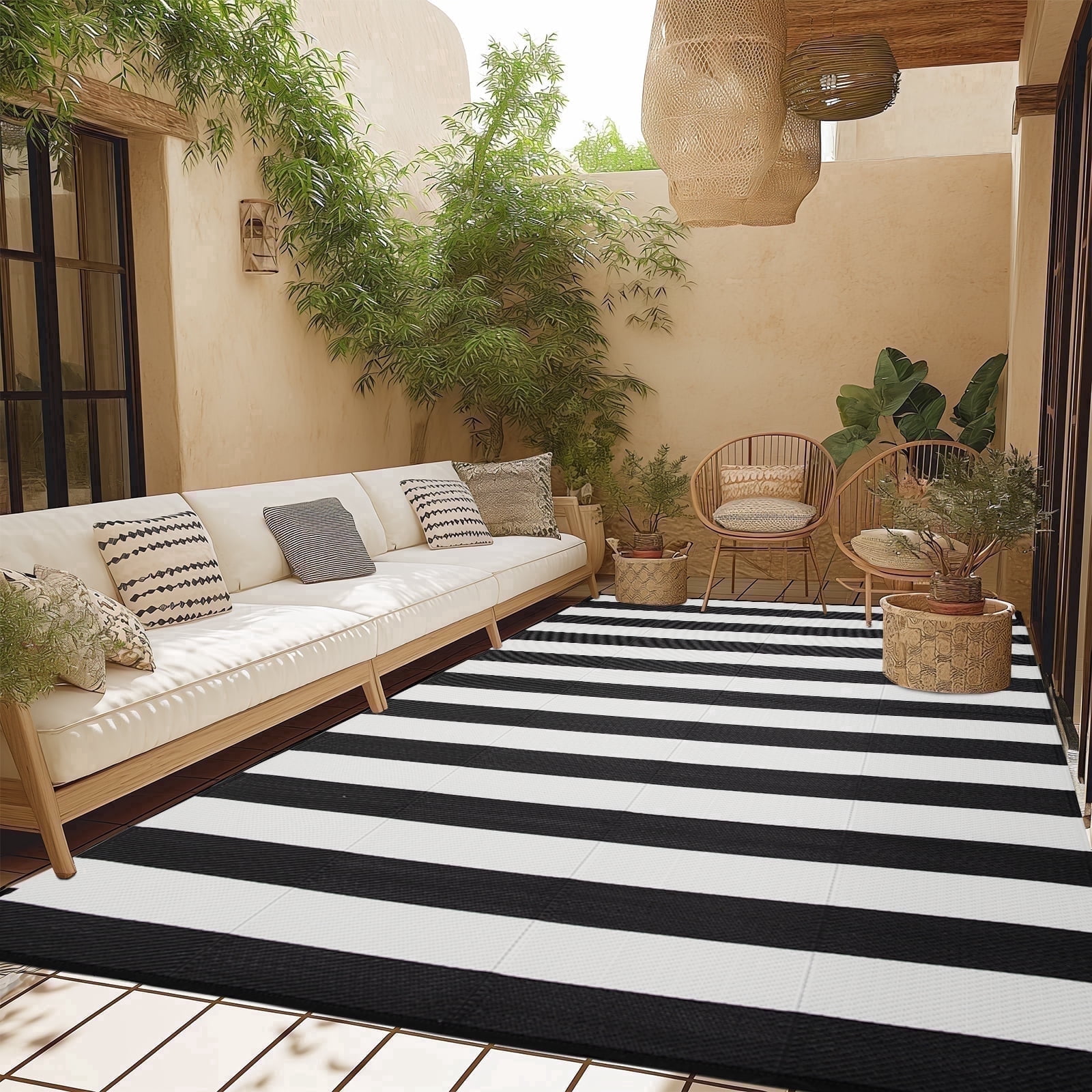 STRICKLANDHOME Outdoor Rug 6 x 9 ft, Reversible Plastic Straw Rug for ...