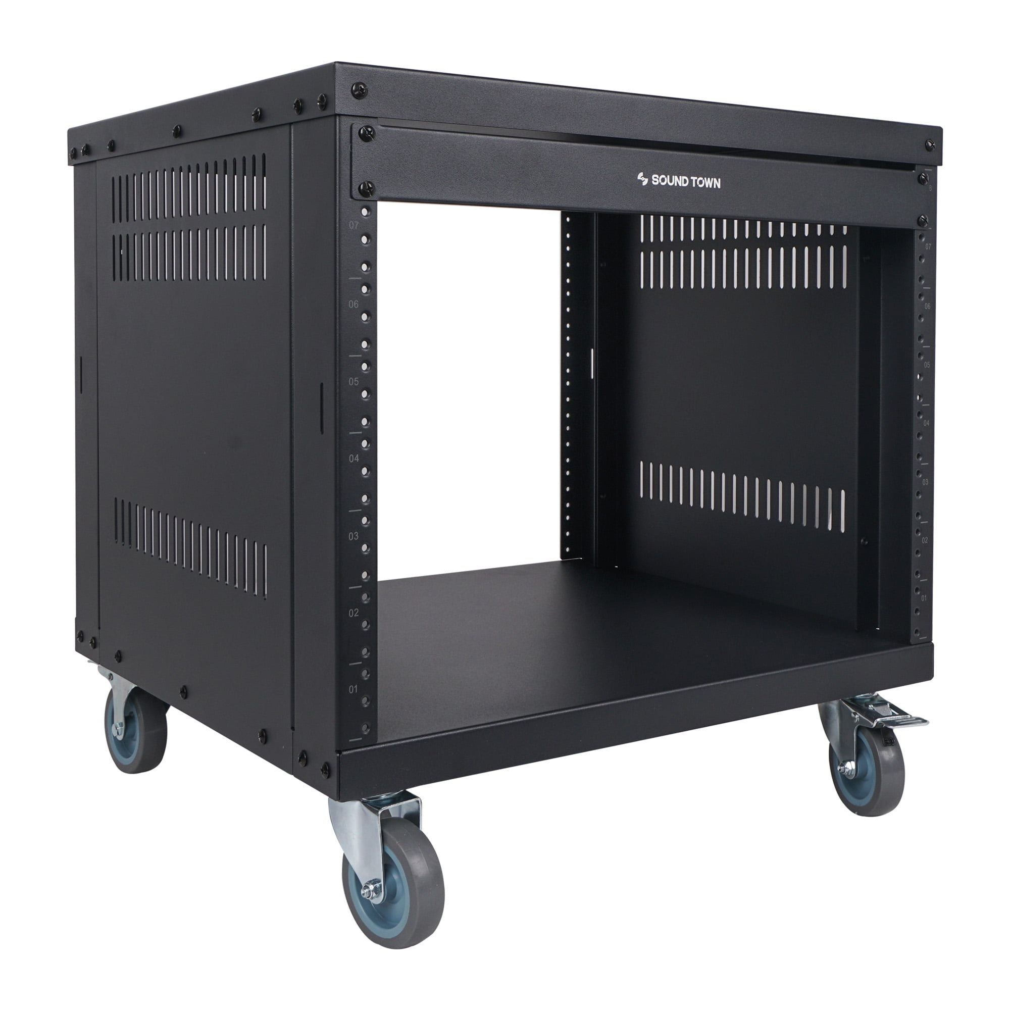 STRK-M8U Sound Town 8U Universal Steel Rack, w/ 3" Locking Casters ...