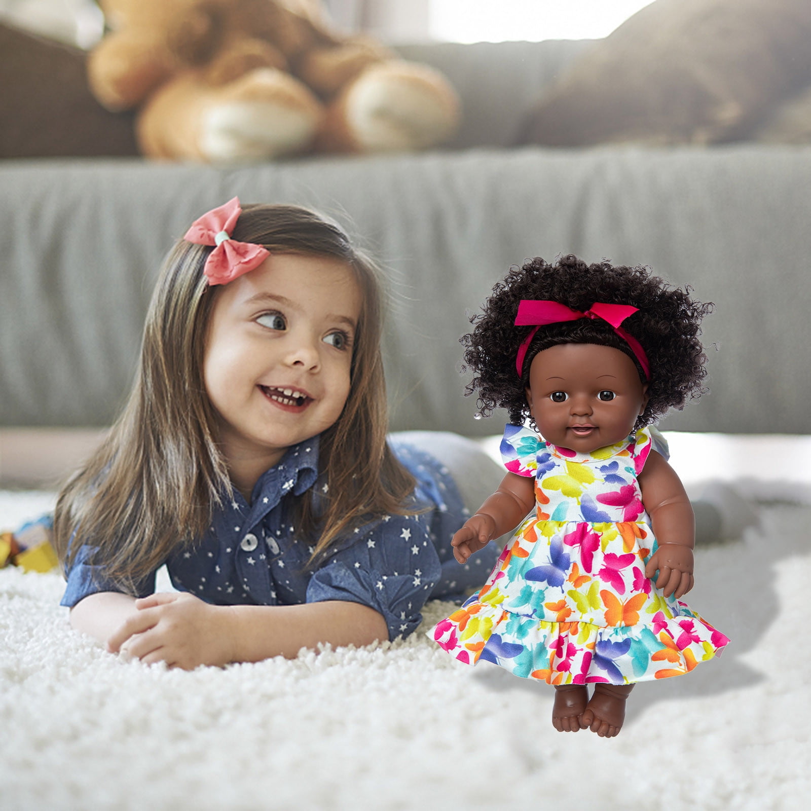 STROLA Baby Toy,Plush Figure,Black Black Baby Cute Curly Black 12-Inch ...