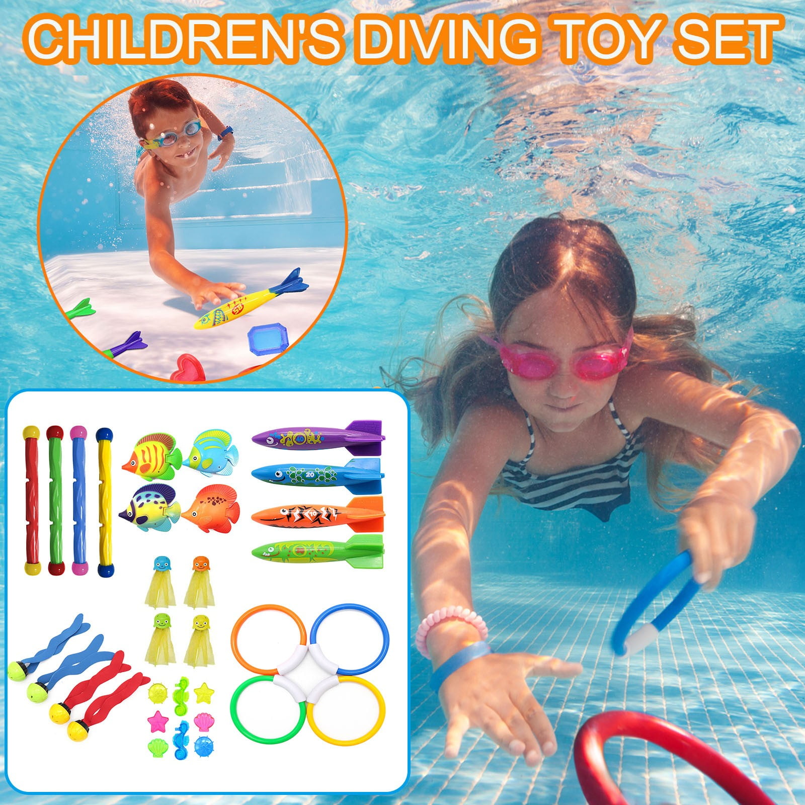 STROLA Pool Toys,Children's Pool Diving Scavenger Hunt Water Play Toys ...