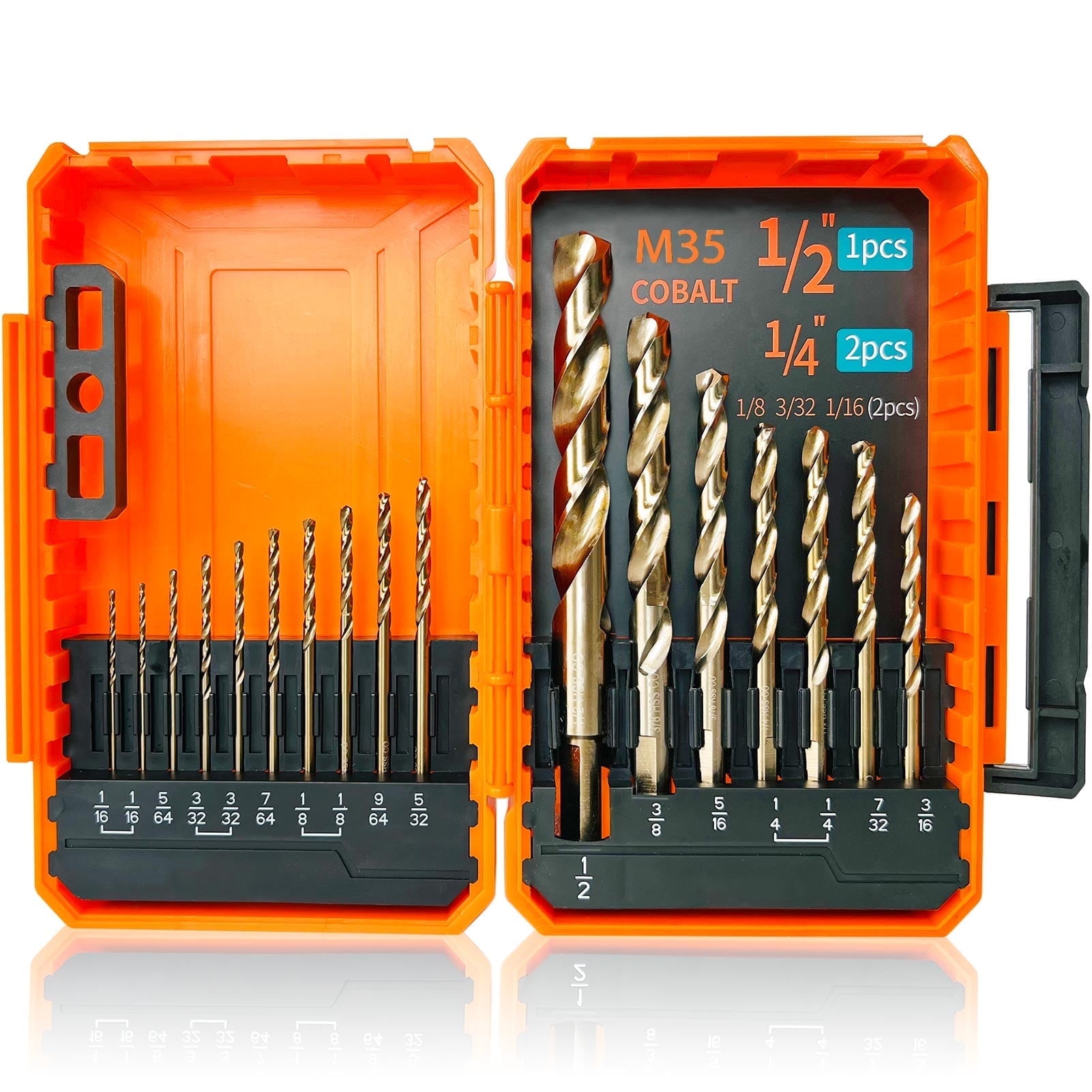 "STROTON Cobalt Drill Bit Set, M35 HSS, Heavy Duty 1/16""-1/2"" 17PCS ...