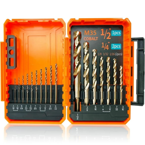 "STROTON Cobalt Drill Bit Set, M35 HSS, Heavy Duty 1/16""-1/2"" 17PCS ...