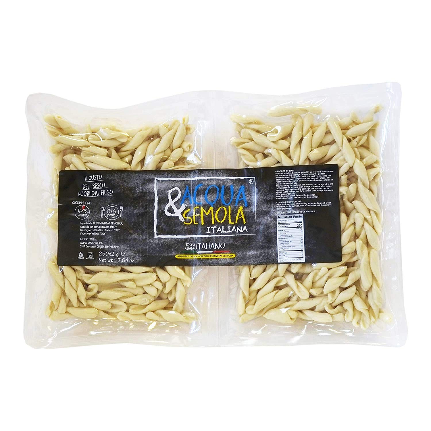 STROZZAPRETI Italian Pasta | 250 Gram | 8.8 Ounce | Pack of 6 | ACQUA E ...