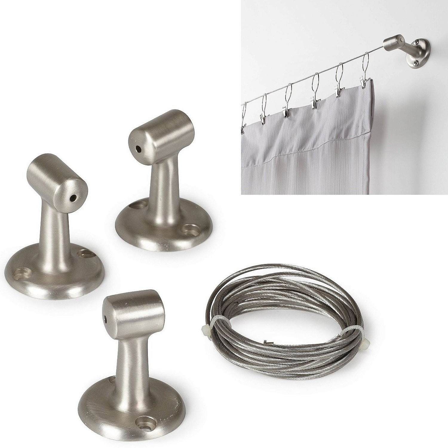 Umbra STRUM Bracketed Cable Rod, Window Drapery System, 108-inch Nickel ...