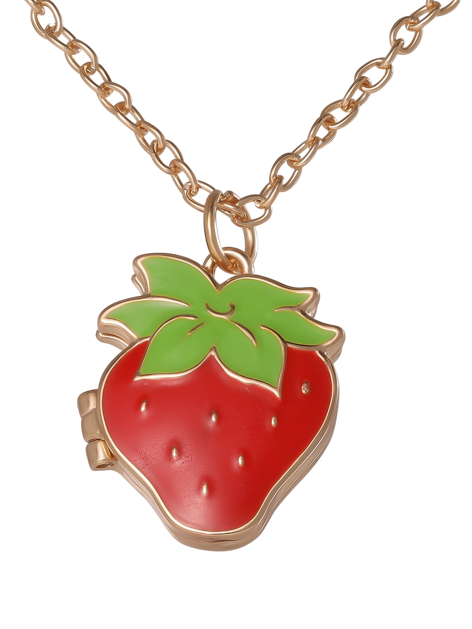 Strawberry Shortcake Girls’ Strawberry Locket Necklace, Gold Tone, 16 ...
