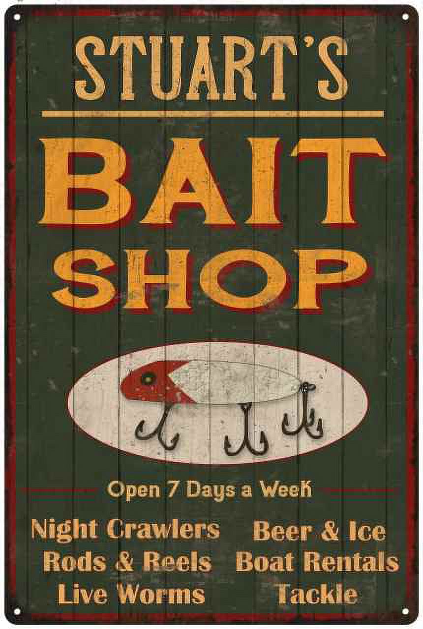 STUART'S Green Bait Shop Man Cave Wall Decor Gift 8x12 Metal ...