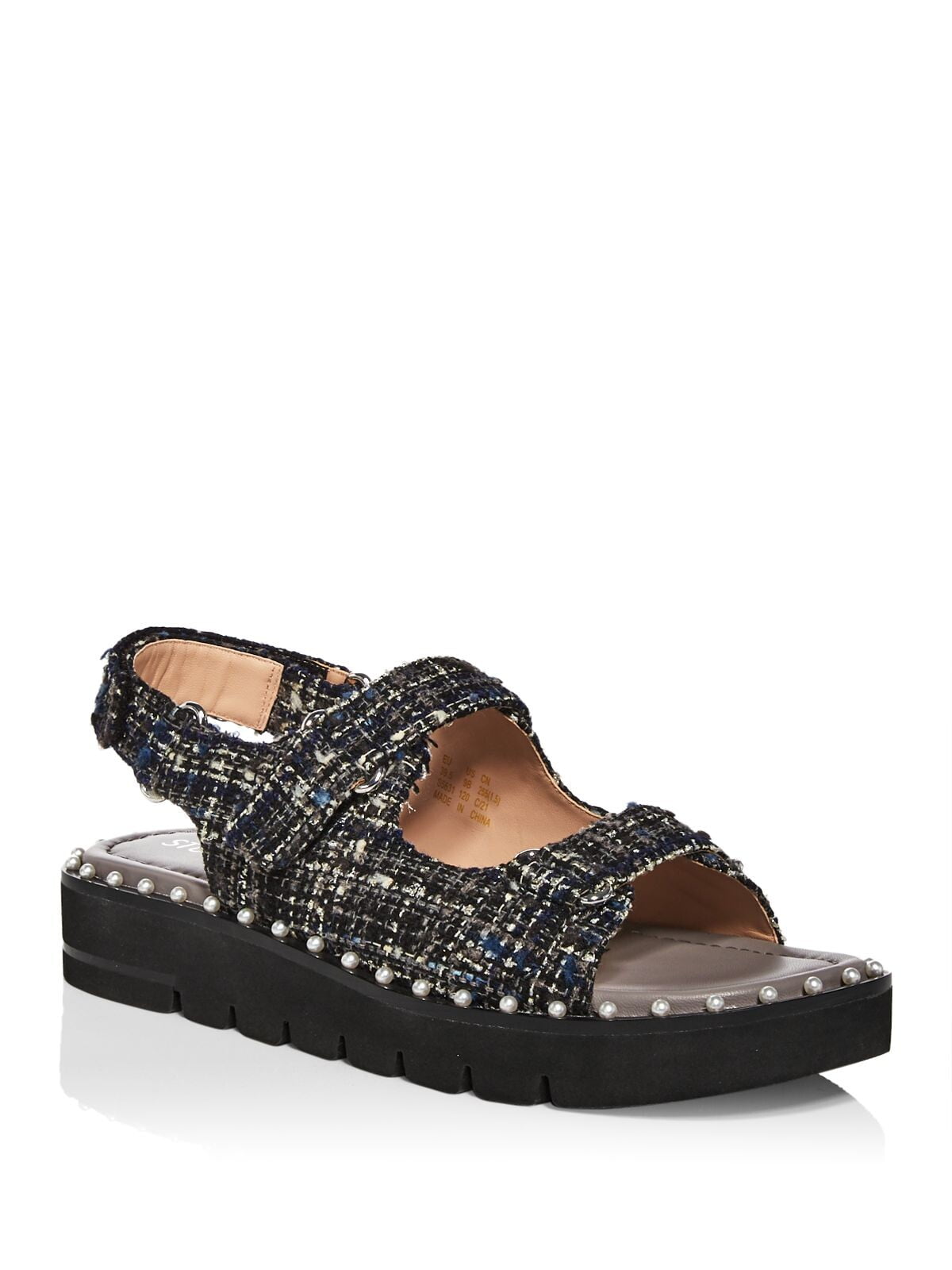 STUART WEITZMAN Womens Gray Tweed Faux Pearl Embellished Padded Zoe ...