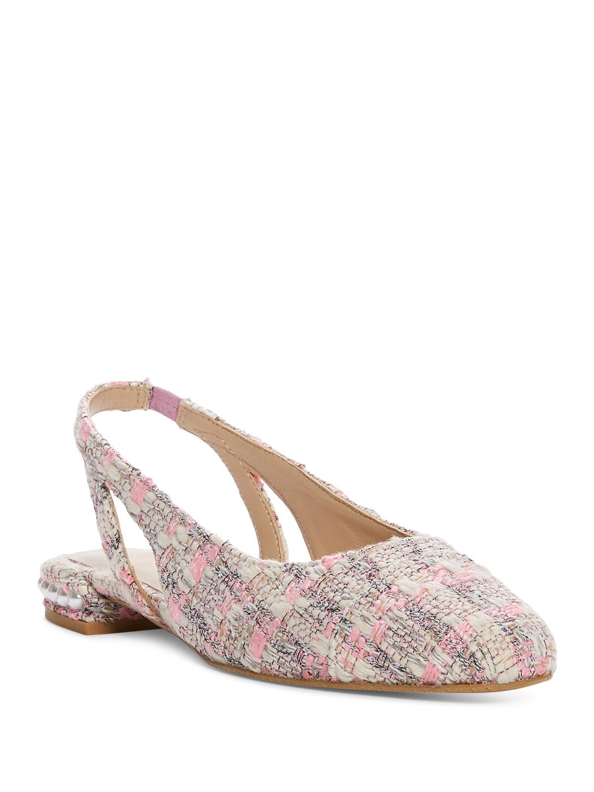 STUART WEITZMAN Womens Pink Plaid Slingback Embellished Pearl Round Toe ...