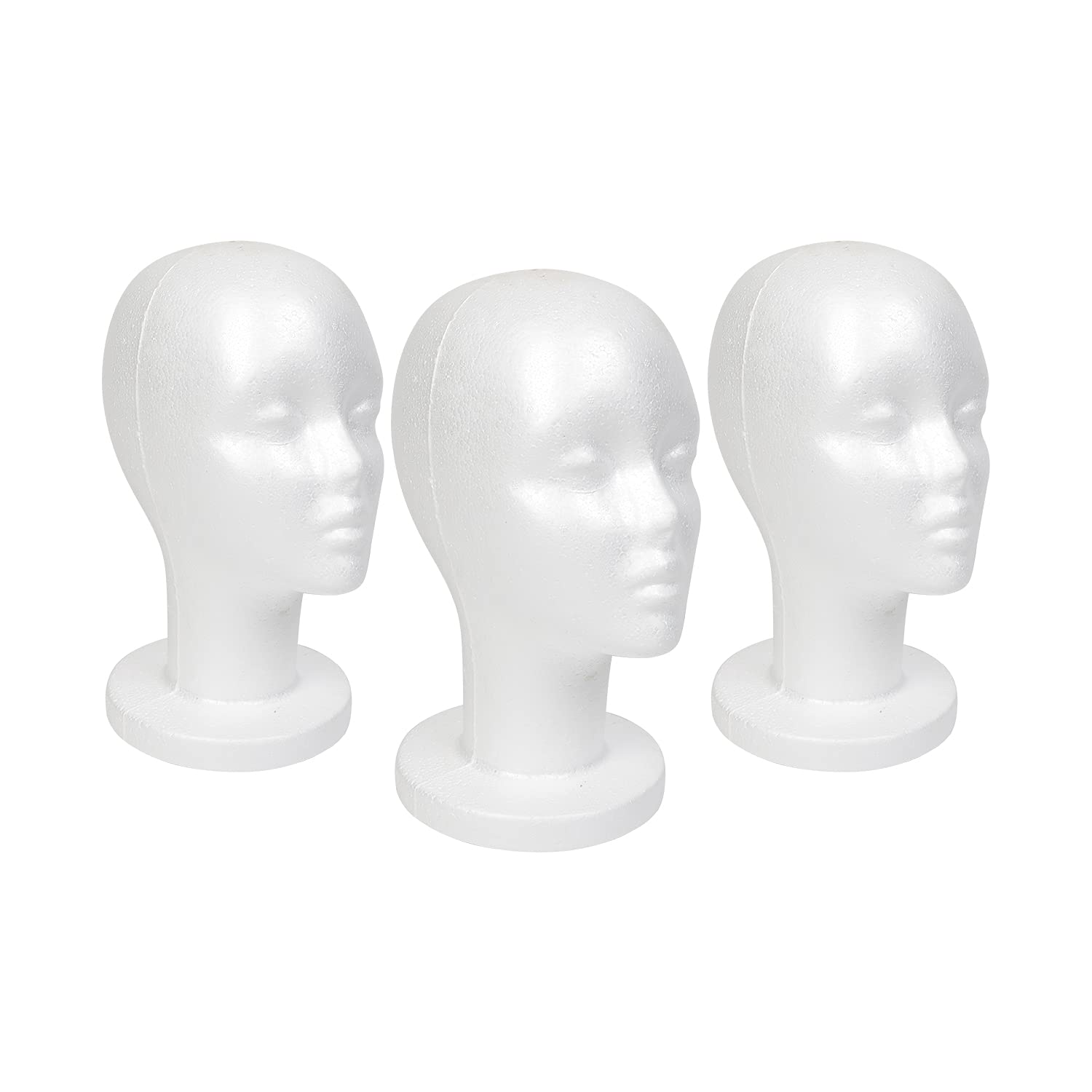 STUDIO LIMITED 11.4-Inch Styrofoam Mannequin Head (3 Pack) - White Foam ...
