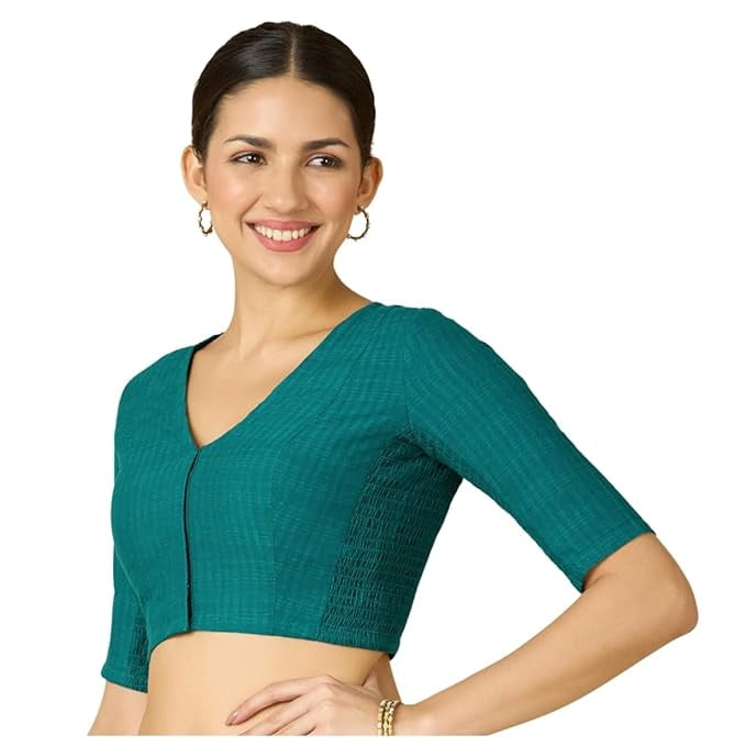 STUDIO Shringaar Women Cotton Half Sleeve Madras Checks Saree Blouse ...