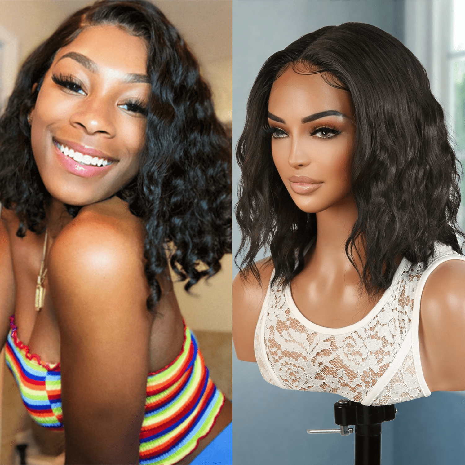 STUDIOCUT BY PROS Loose Deep Wave Layered Bob Wig for Black Women 12 Inch Middle Part Swiss Lace ...