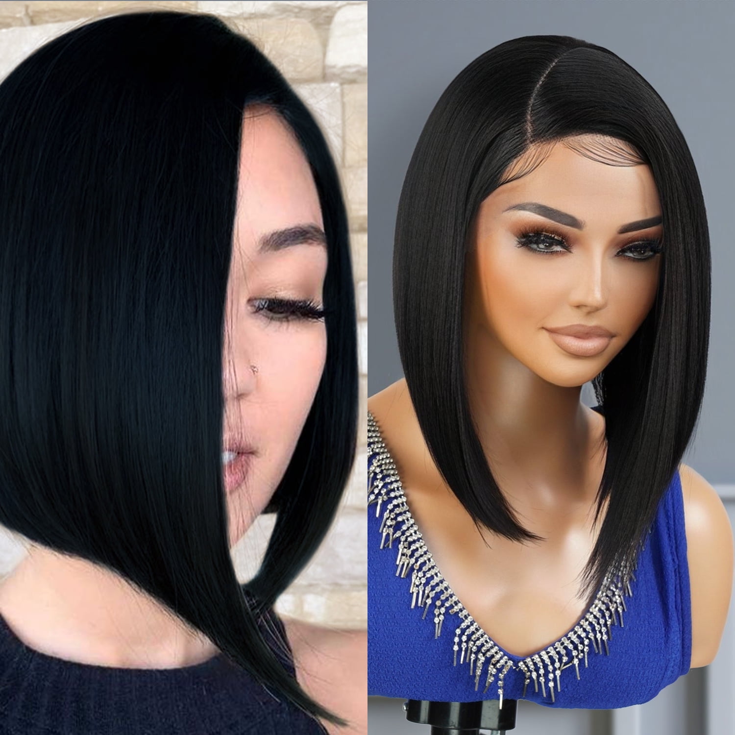 STUDIOCUT BY PROS Medium Asymmetrical Bob Straight Wig Side Part Lace ...