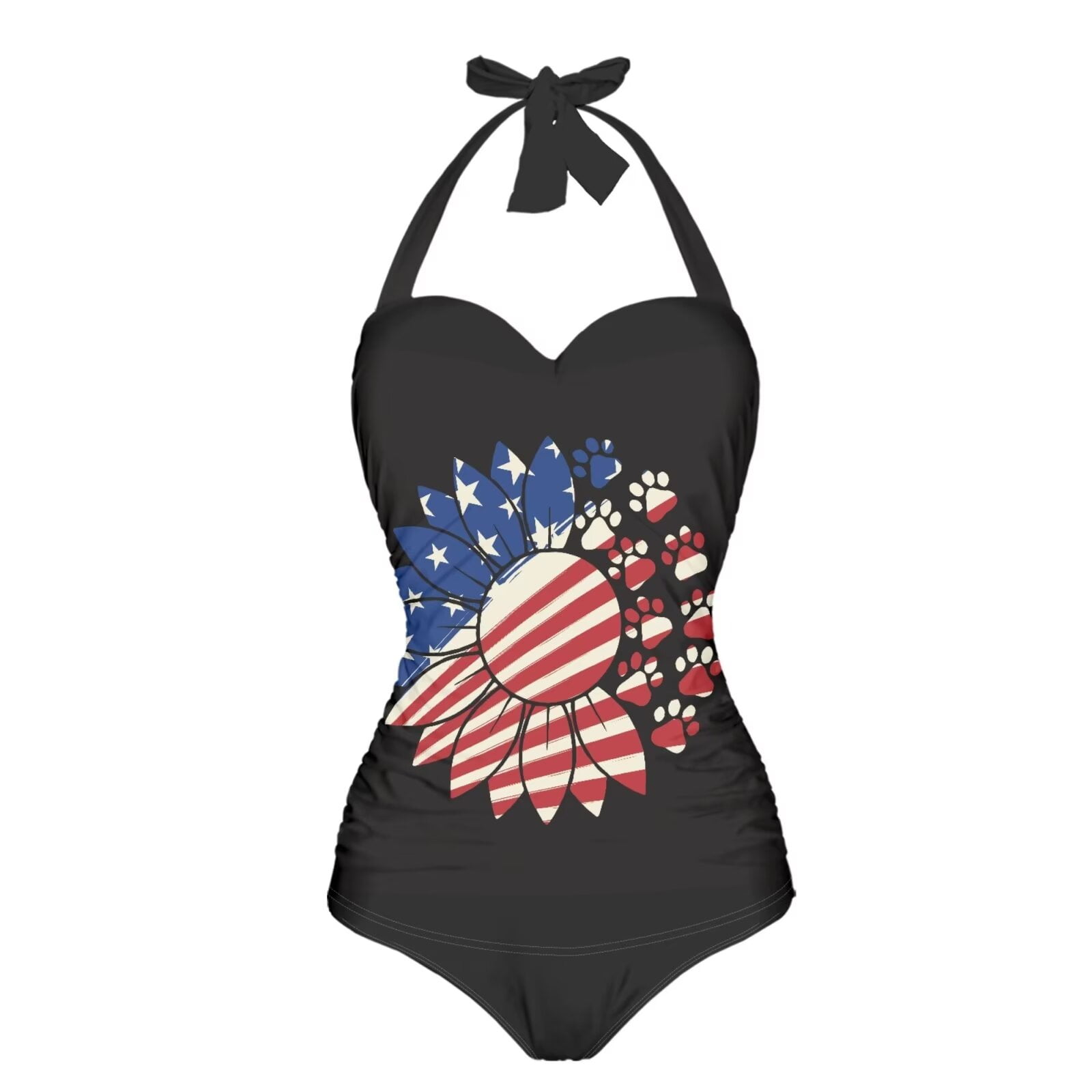 Stuoarte American Flag One Piece Bikini Swimsuit Women Halter Ruched