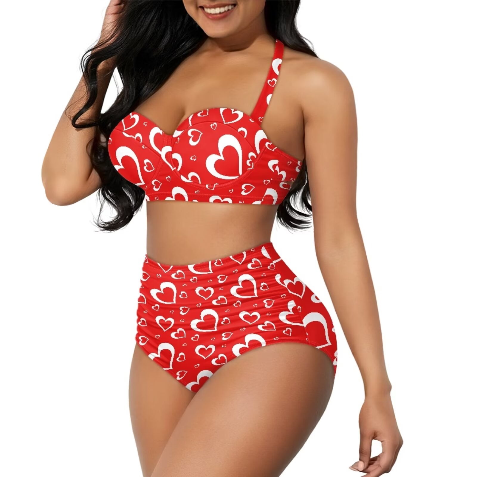 Stuoarte Red Women Bikinis Plus Size V Neck Halter Swimsuit S Backless
