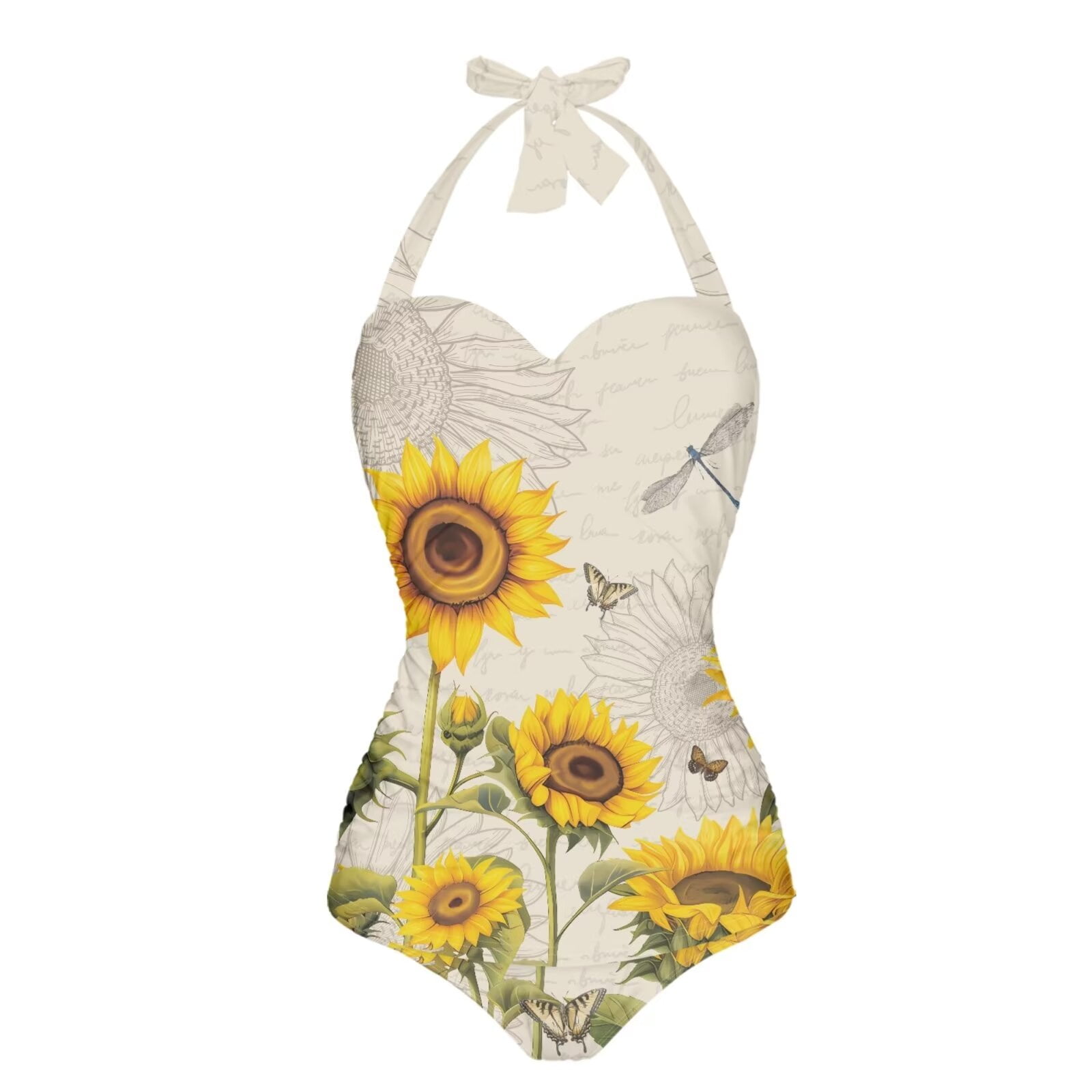 Stuoarte Vintage Sunflower Women Bathing Suits Tankini With Wrap Halter