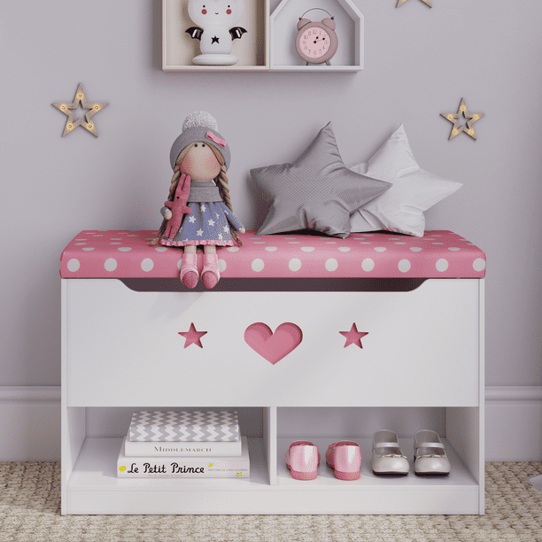 STURDIS Kids Toy Box – Pink & White with Cushion Storage Bench Seat ...
