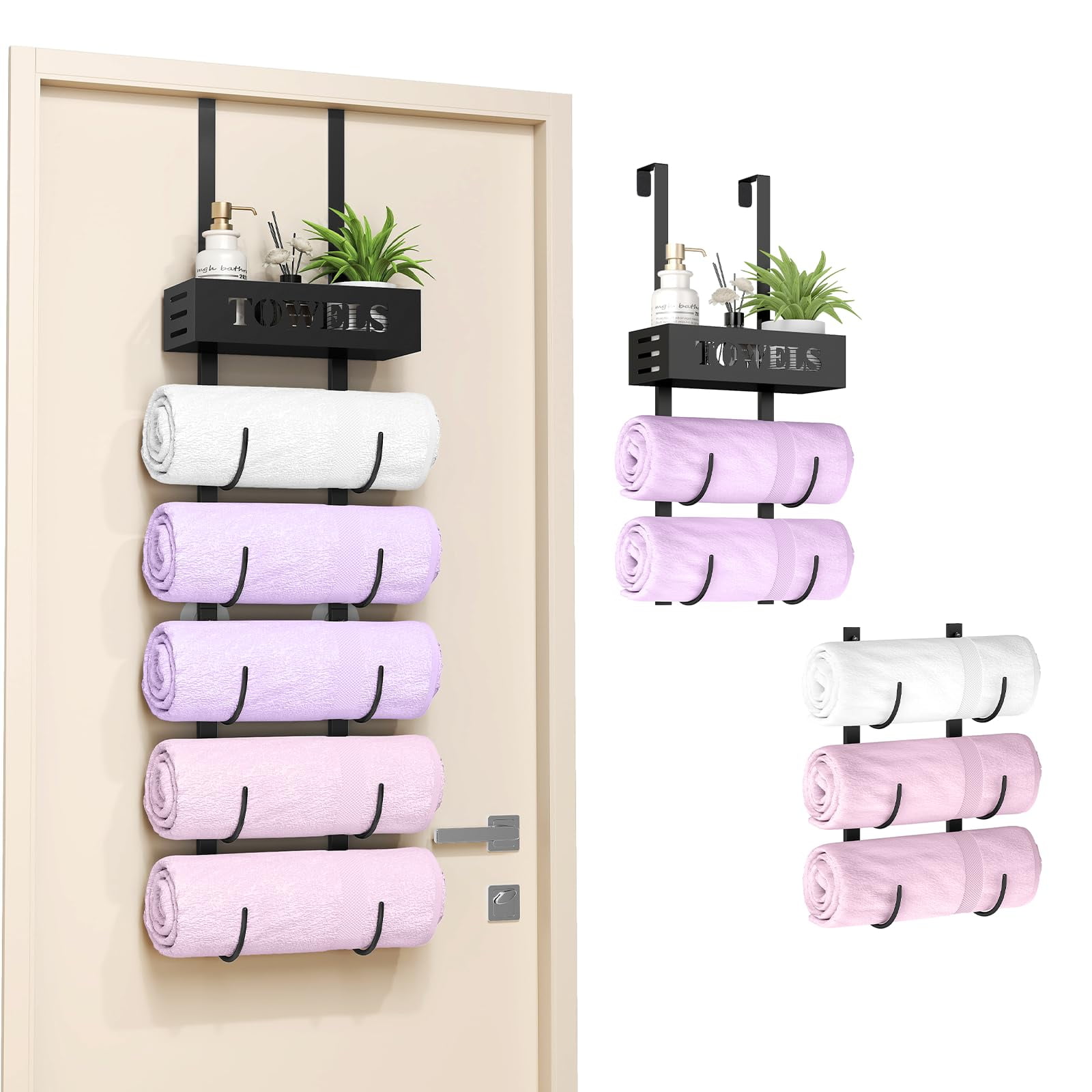STWWO 6 Tier Over The Door Towel Racks for Bathroom, Wall Mount ...