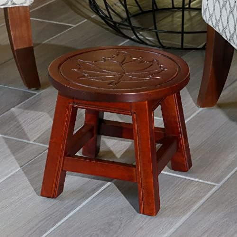 STXFS JINS&VICO Wooden Step Stool Round Mini Carved with Floral Pattern ...