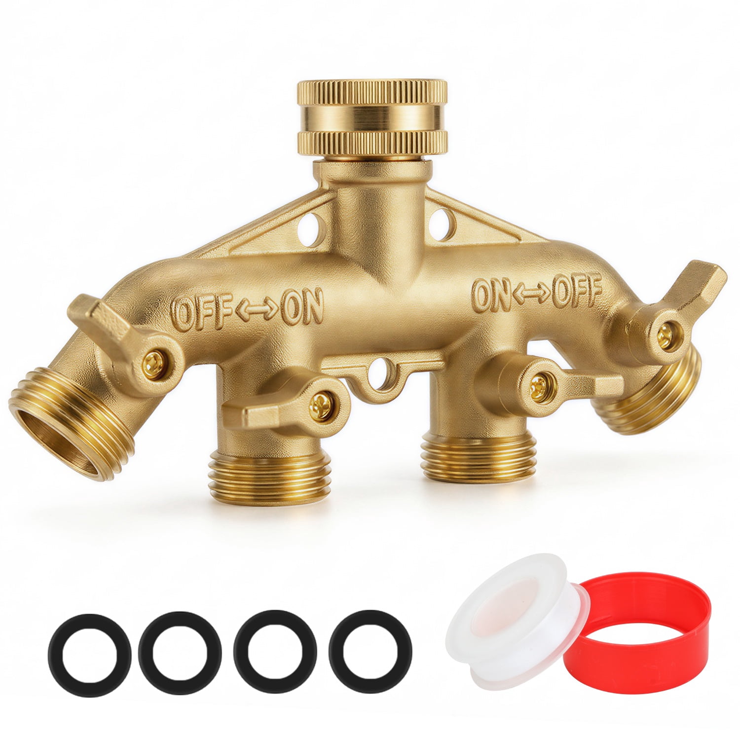 STYDDI 4-Way Heavy Duty Brass Garden Hose Splitter with Ball Shut ...