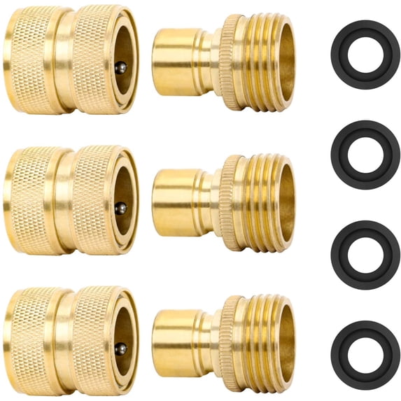 STYDDI Brass Full Flow Garden Hose Quick Connect Adaptor Set, 3 Pack ...