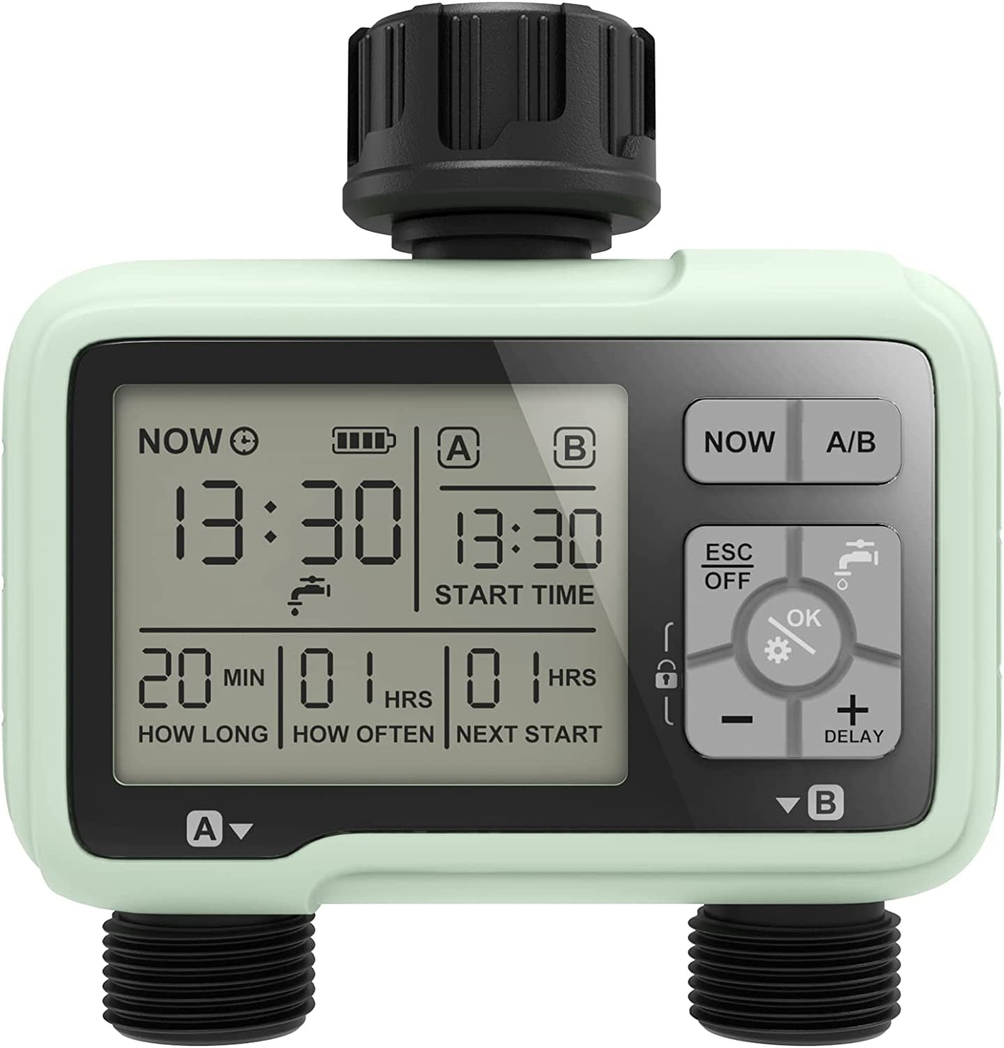 STYDDI Programmable 2-Zone Hose Sprinkler Timer, Dual Output Digital ...