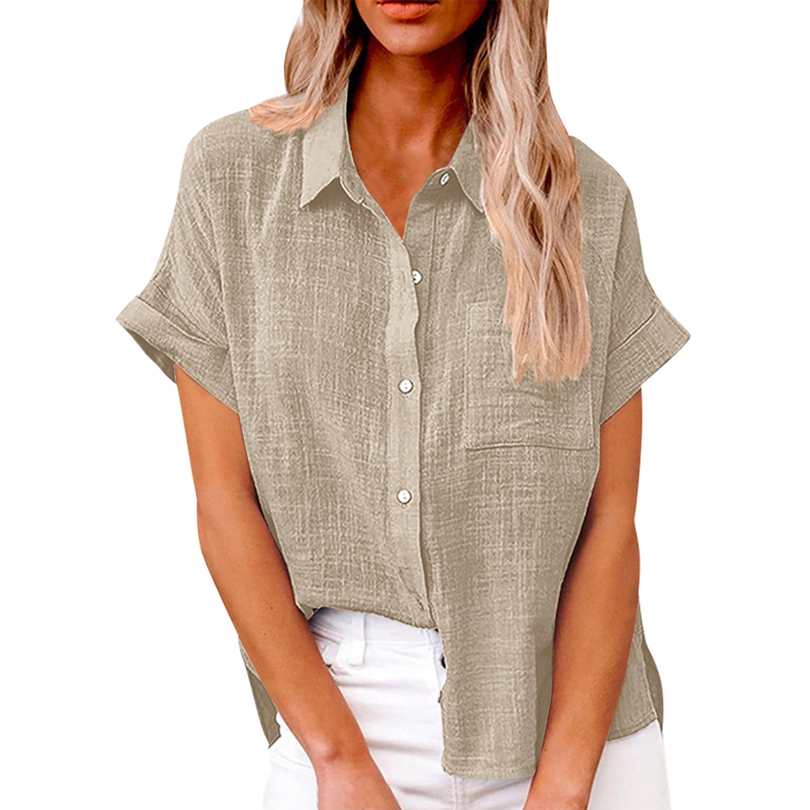 STYLE Button Down Shirts for Women Summer Womens Casual Basic Short ...