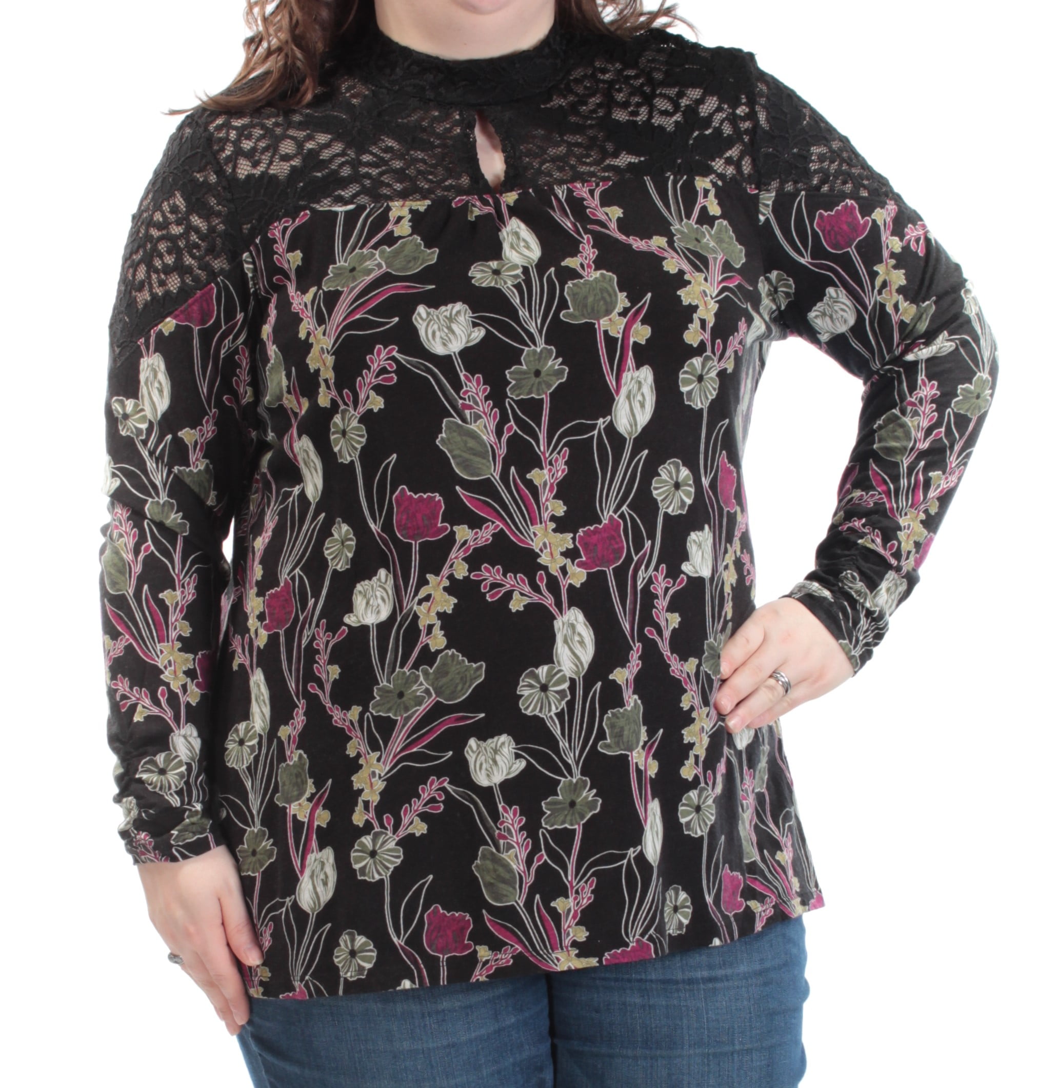 STYLE & COMPANY $44 Womens New 1299 Black Floral Lace Top 2X Plus B+B ...