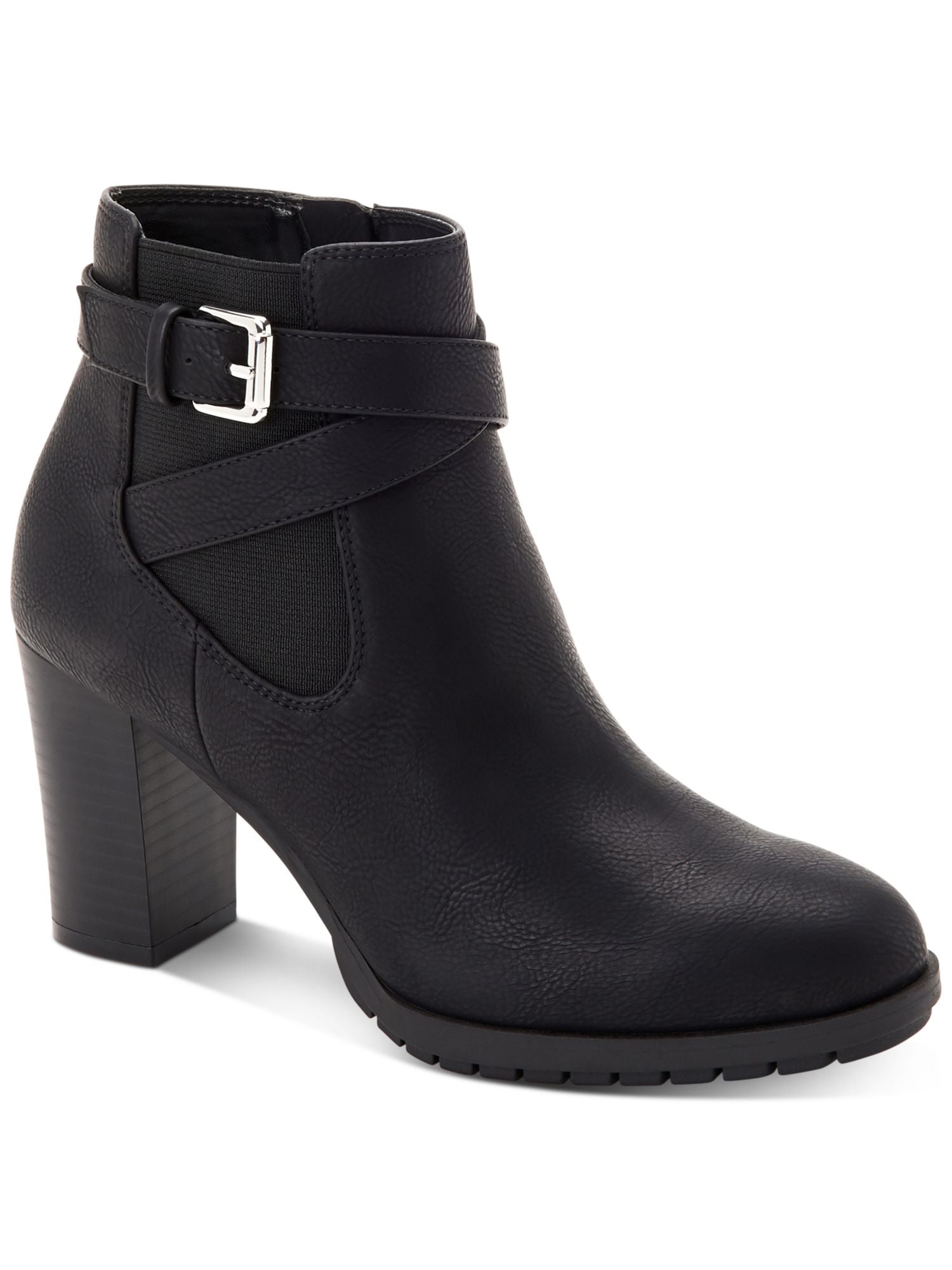 STYLE & COMPANY Womens Black Goring Buckle Accent Cushioned Laleen Round Toe Block Heel Zip-Up ...