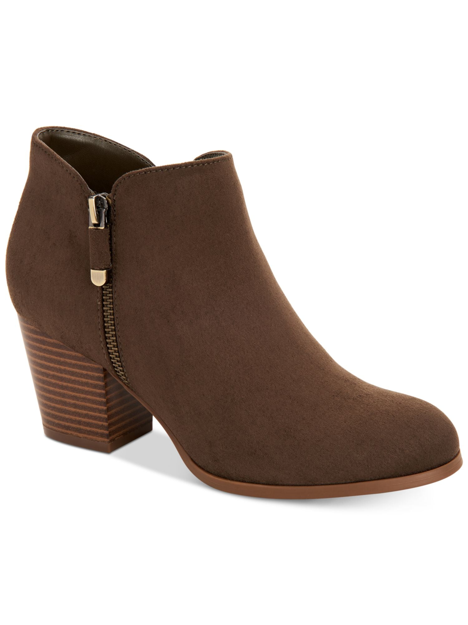 STYLE & COMPANY Womens Brown Notched At Sides Cushioned Zipper Accent ...