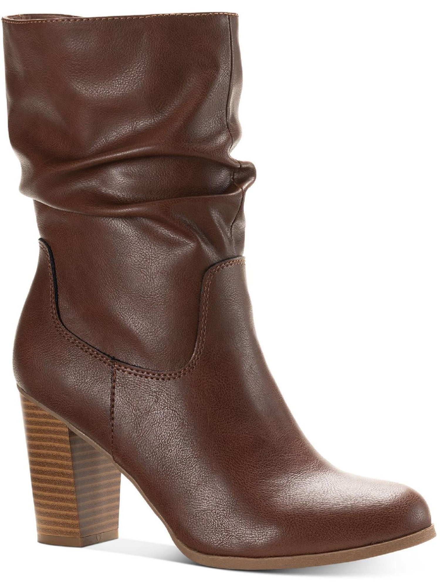 STYLE & COMPANY Womens Brown Saraa Round Toe Block Heel Zip-Up Slouch ...