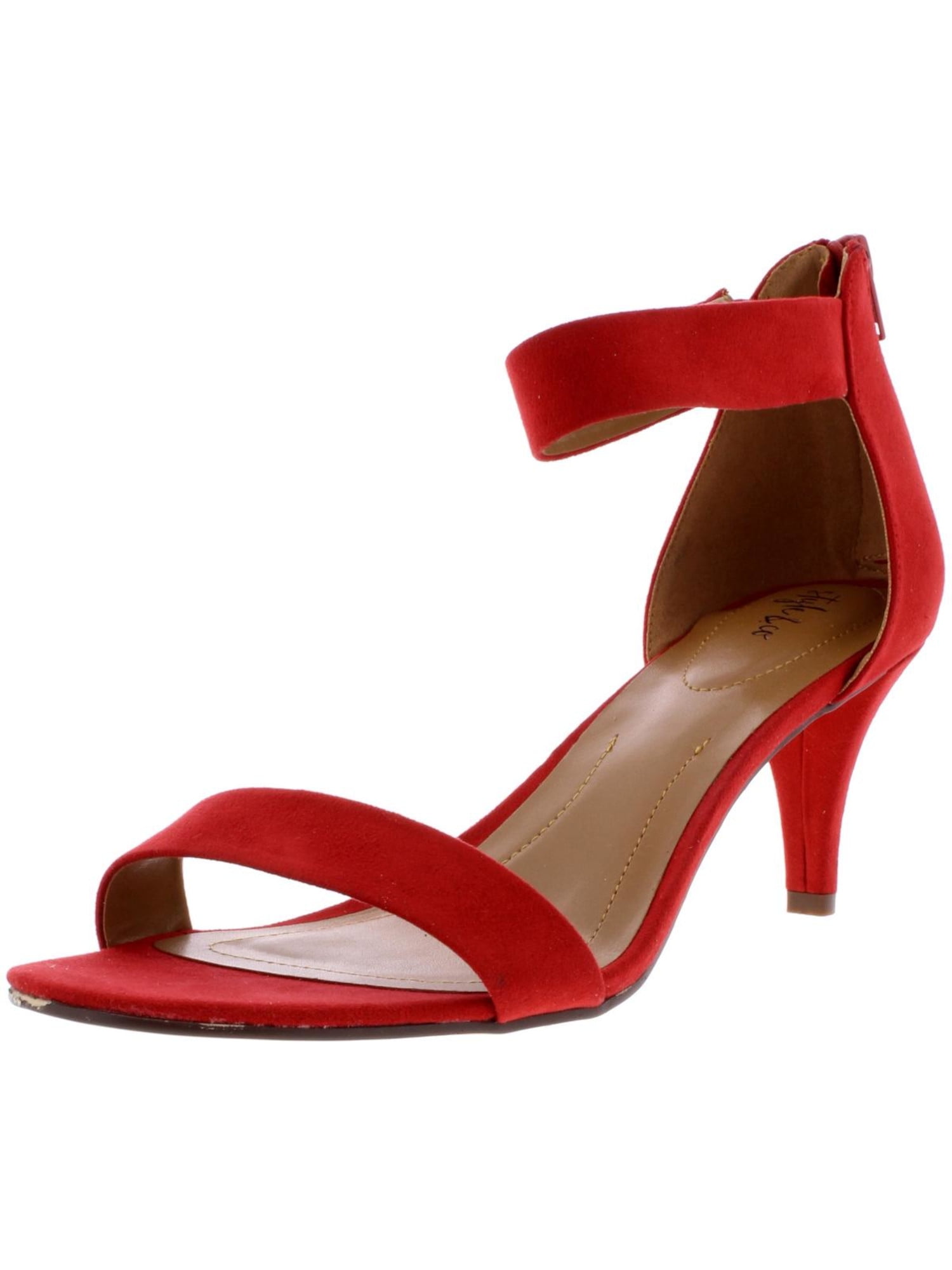 STYLE & COMPANY Womens Red Ankle Strap Padded Paycee Round Toe Kitten ...