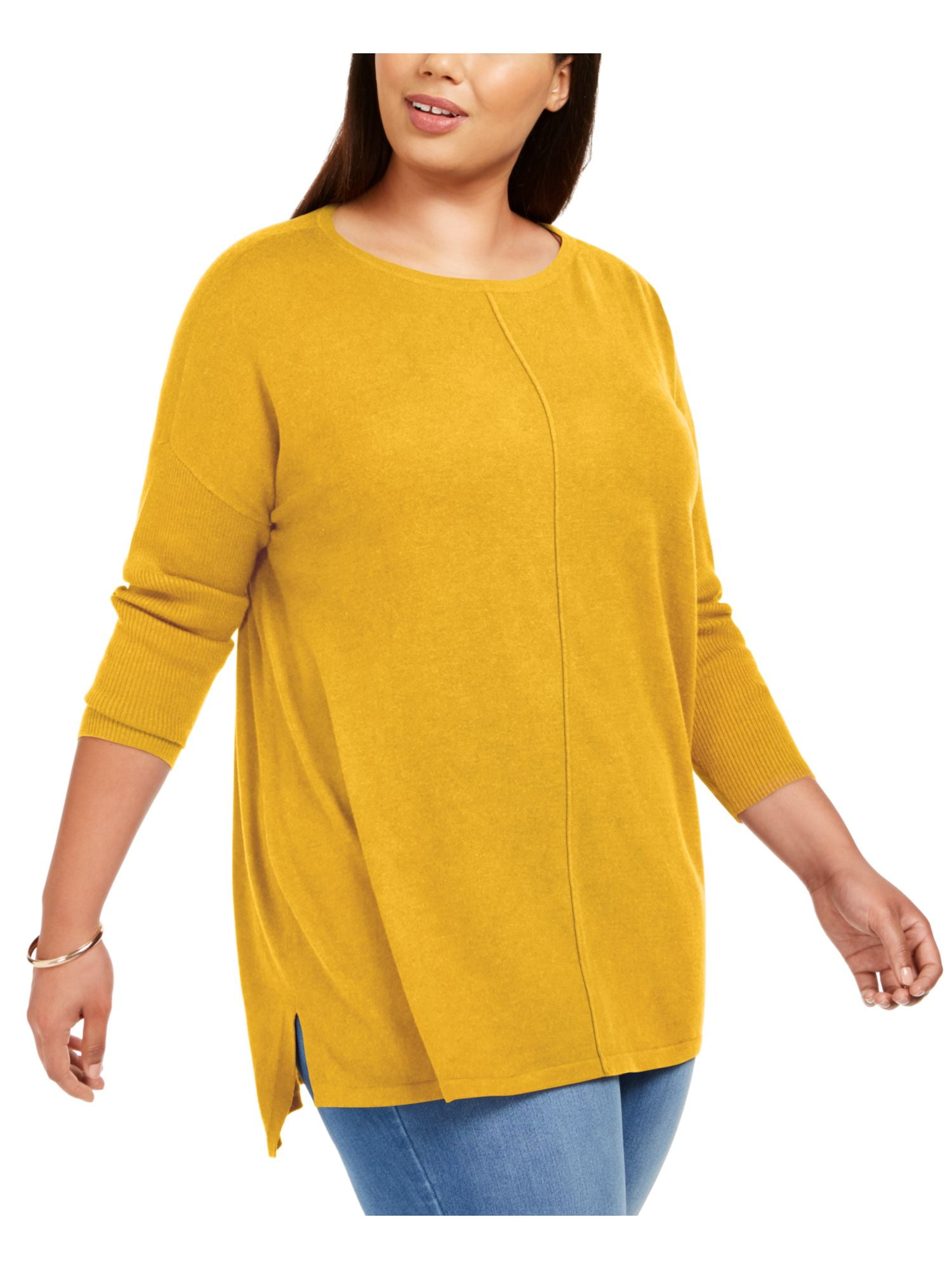 STYLE & COMPANY Womens Yellow Stretch Ribbed Slitted Seam-front Long ...