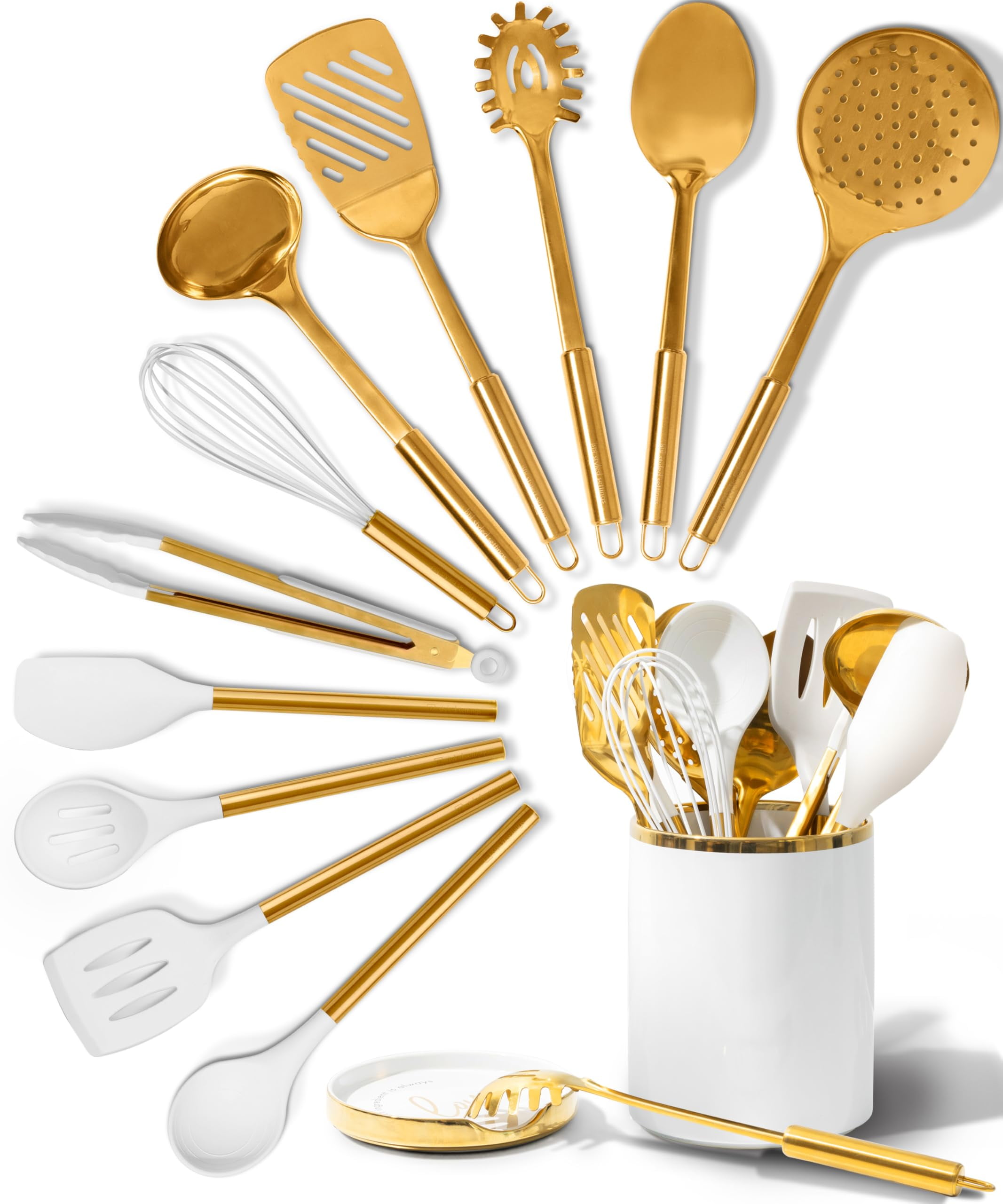 STYLED SETTINGS White and Gold Cooking Utensils Set - 13-Piece Set ...
