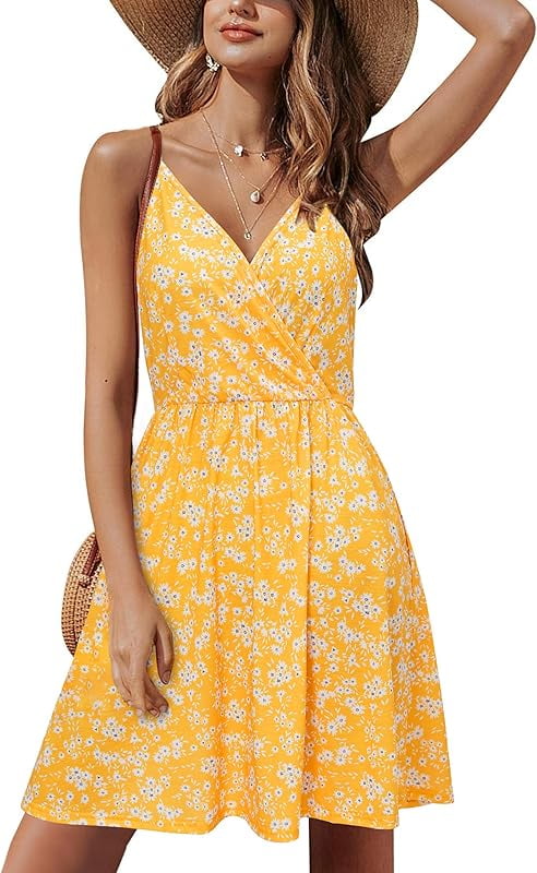 STYLEWORD Womens Sundress Summer Floral Wrap V Neck Backless A-Line ...