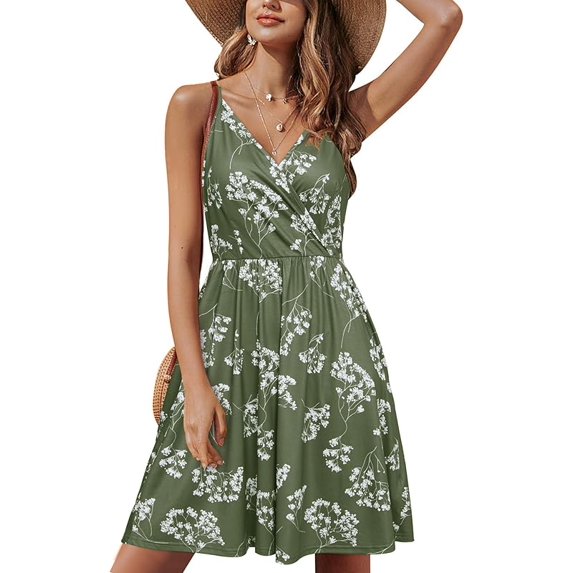 STYLEWORD Womens Sundress Summer Floral Wrap V Neck Backless A-Line ...