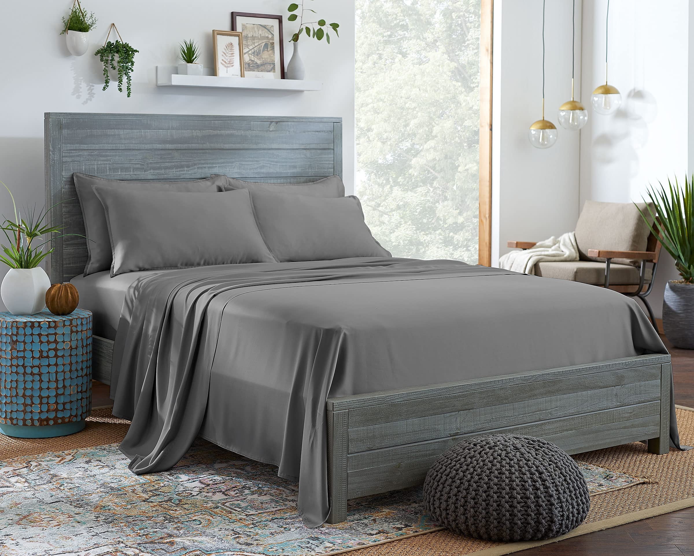 STYLINEN 100% Tencel King Size Bed Sheets 4pc Set, Eucalyptus, Soft ...