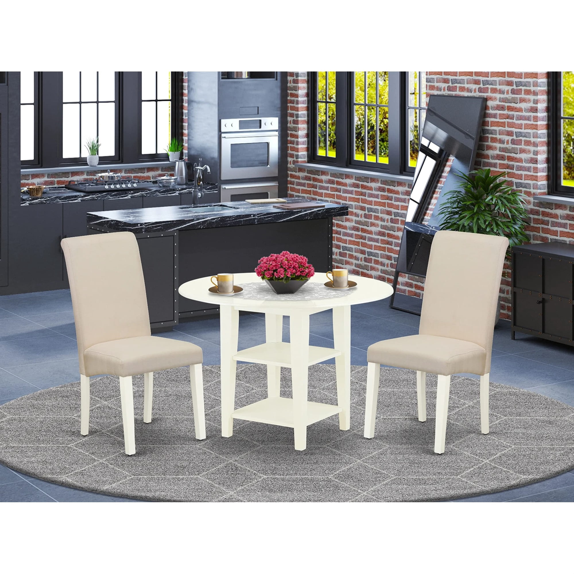 SUBA3-LWH-01 3Pc Dinette Set Includes a Round Dining Table with Drop ...