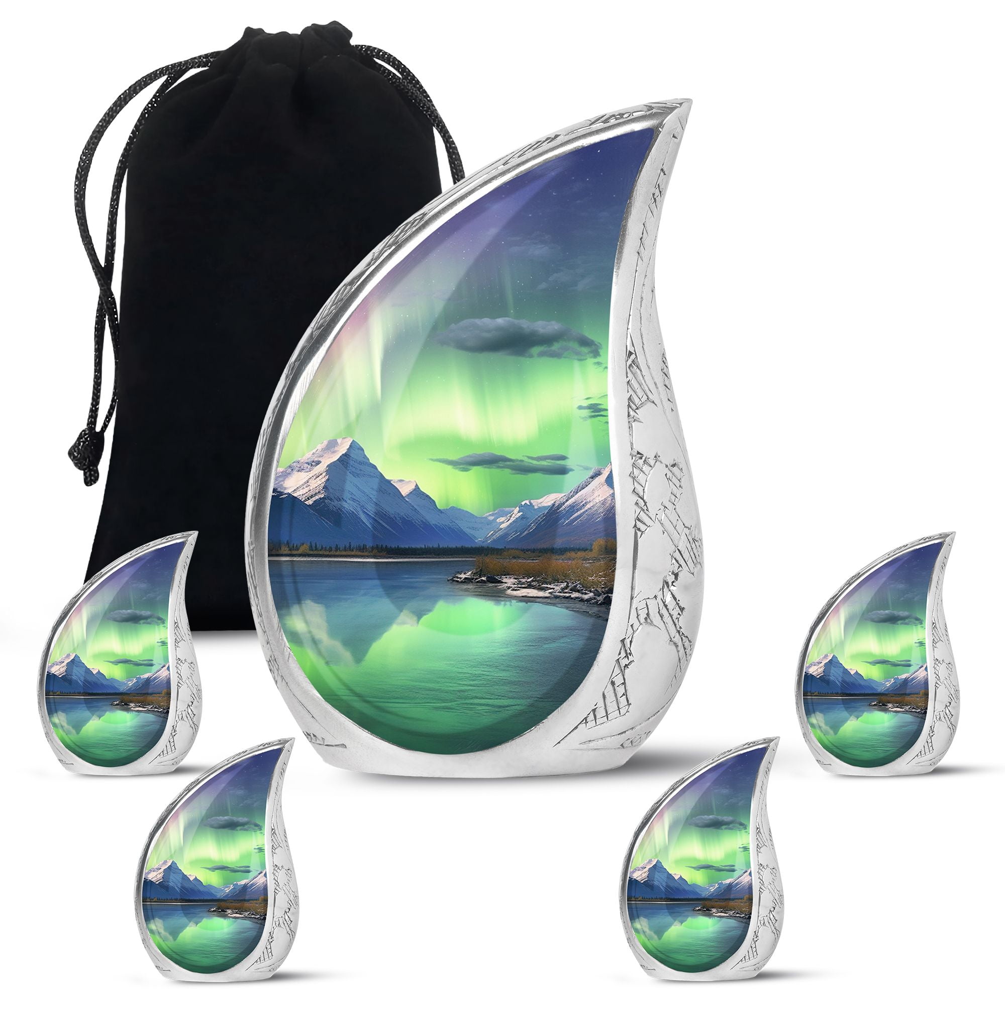 SUBSH Aurora Over A River With Snow Moutains In Back - Cremation Urns ...