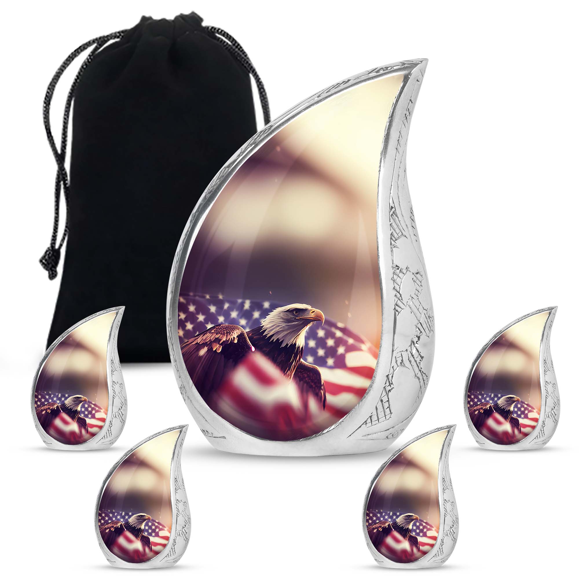 SUBSH Bald Eagle With American Flag In Back - Human Ash Urns ...