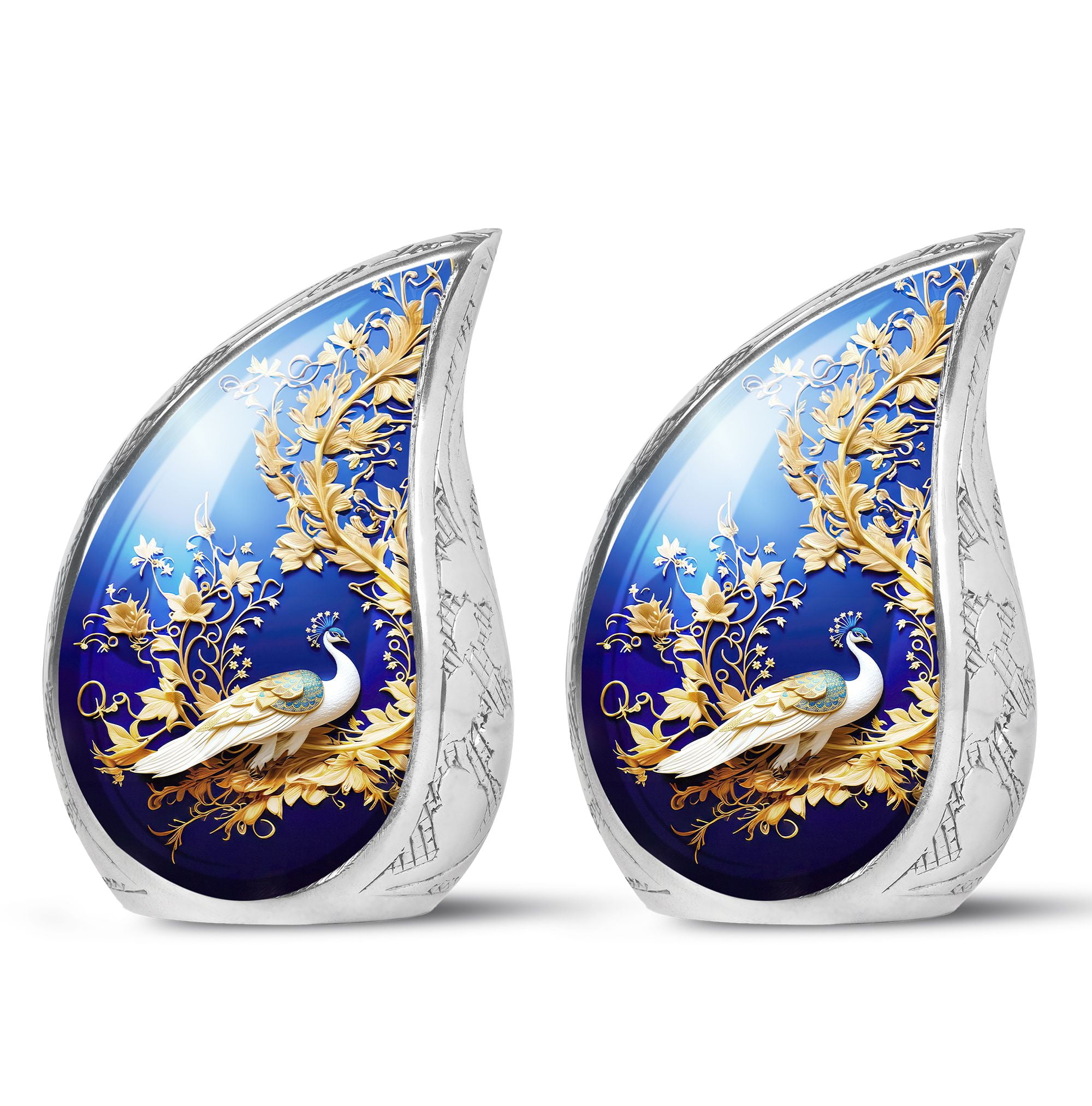 SUBSH Blue Gold Peacock With Gold Leaves Flowers - Burial Urns - Urns ...