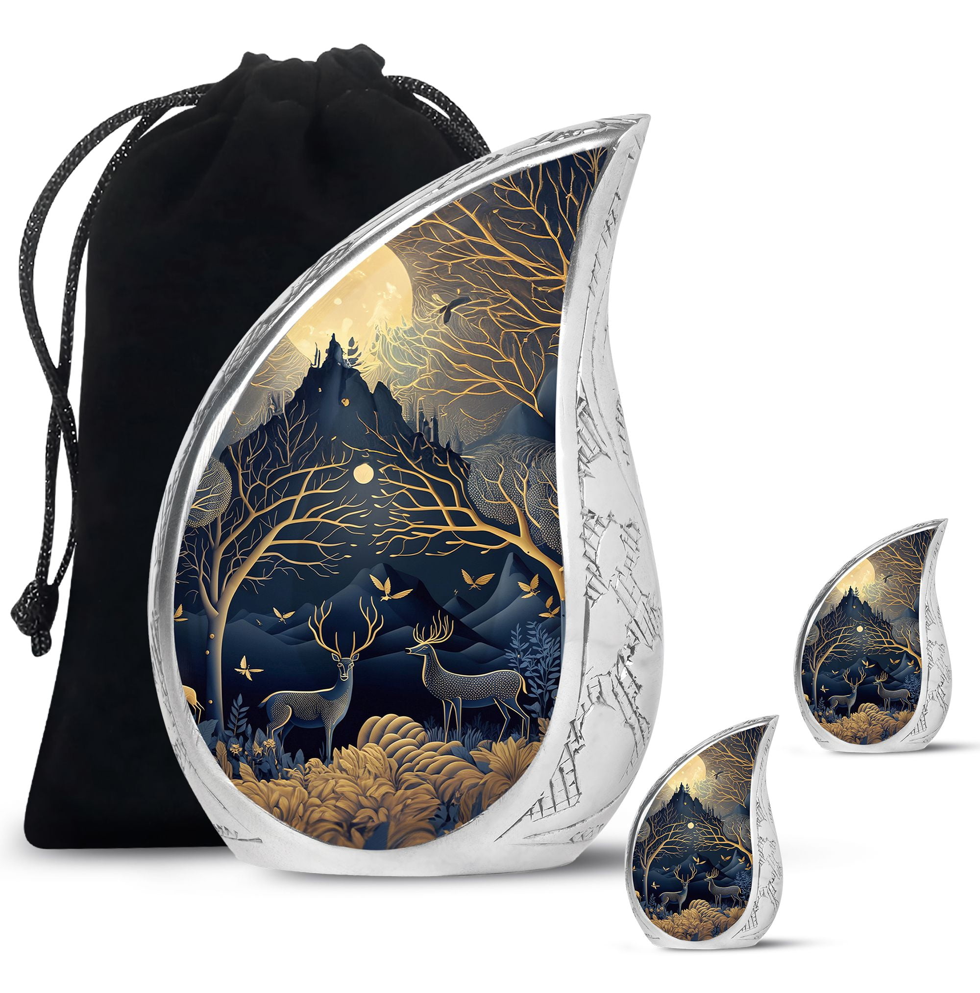 SUBSH Blue Paper With Deer Foreground Moon - Cremation Keepsakes - Urns ...
