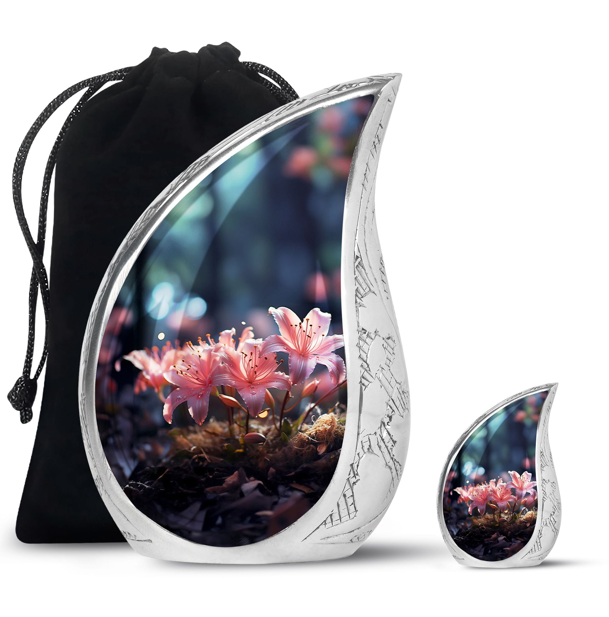 SUBSH Pink Lilly With Water Drop - Urns For Human Ashes Adult Man - Urn For Human Ashes Adult ...