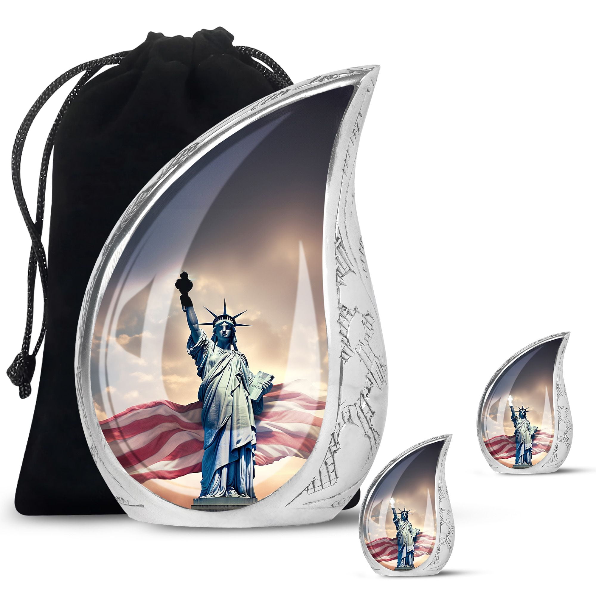 SUBSH Statue Of Liberty With Flowing American Flag - Cremation Urns ...