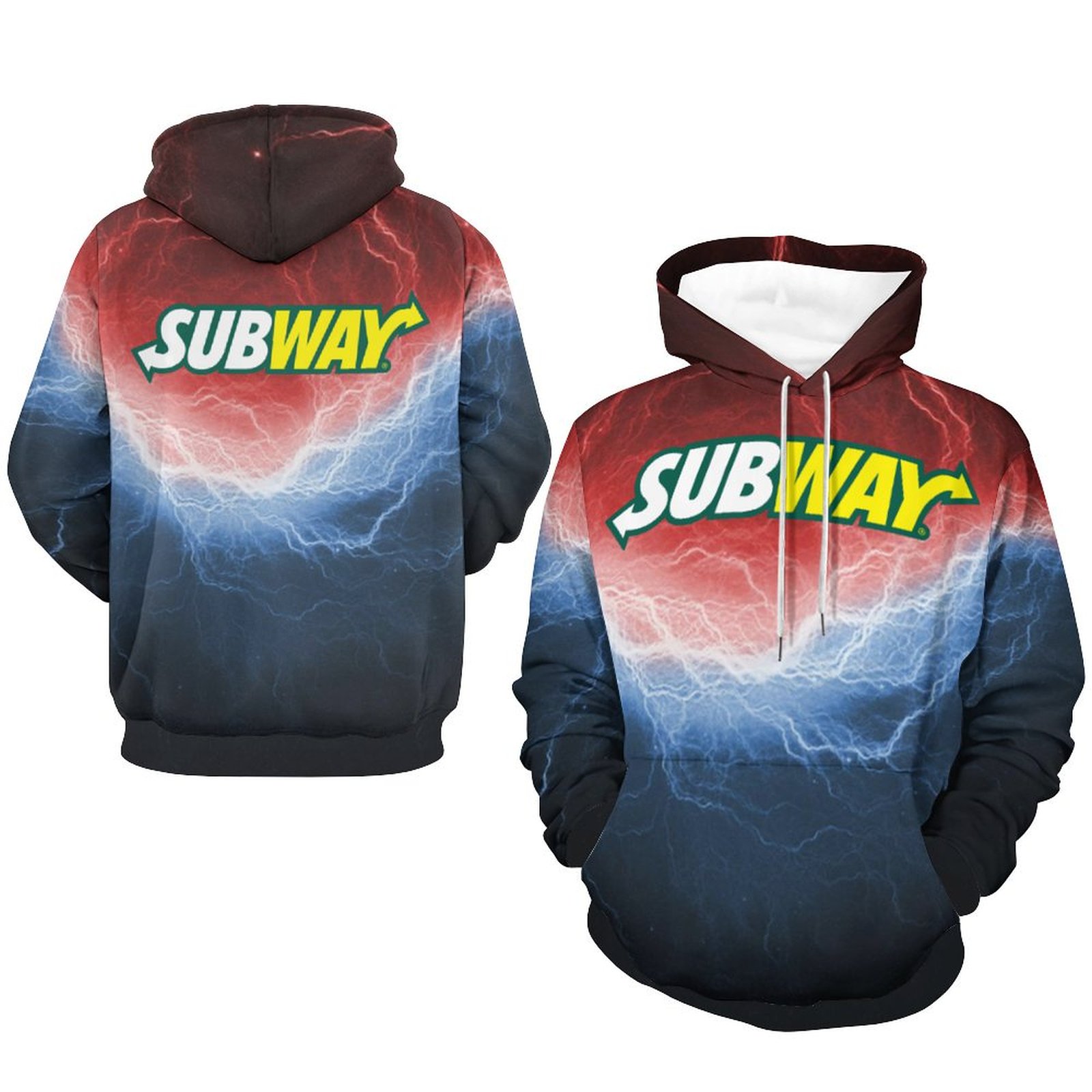 SUBWAY Hoodies for Men Women, Pullover Hoodie with Kangaroo Pocket, 3D ...